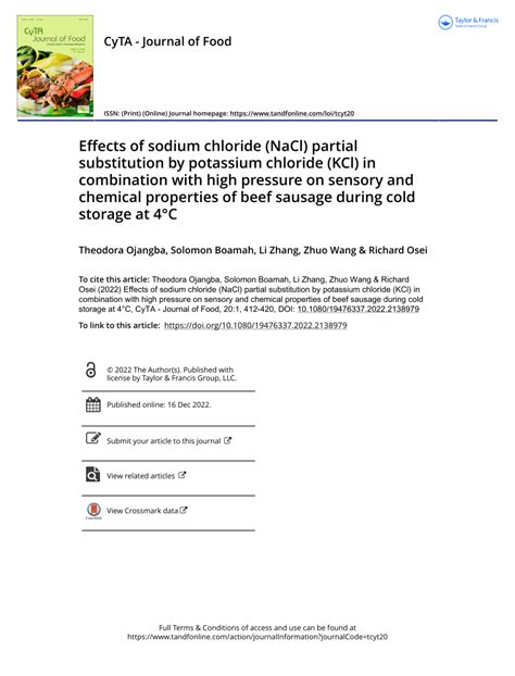 Pdf Cyta Journal Of Food Issn Print Effects Of Sodium Chloride Nacl Partial