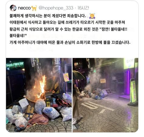 이태원 길거리에서 불난 장면을 목격한 일본 누나 반응