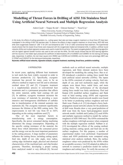 Pdf Modeling Of Thrust Forces In Drilling Of Aisi 316 Stainless Steel