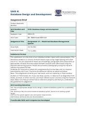 Database Design and Development: Assignment 1 - Relational | Course Hero