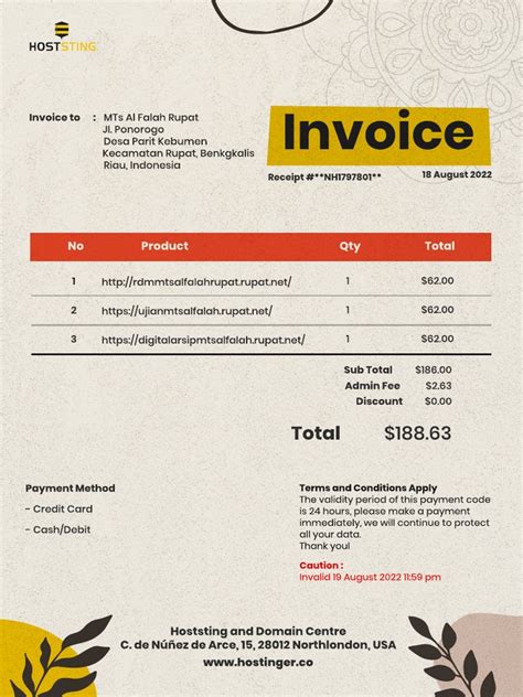 Hosting Bill Invoice Pdf