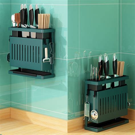 免打孔厨房多功能刀架置物架一体免安装刀座刀具筷子餐具沥水架子 虎窝淘