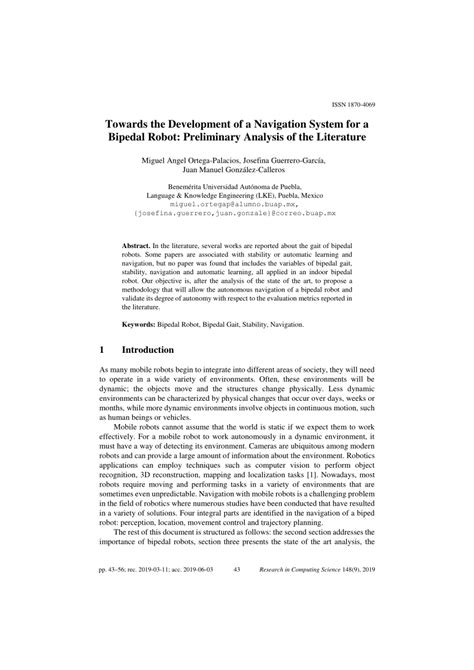 Pdf Towards The Development Of A Navigation System For A Bipedal Robot Preliminary Analysis