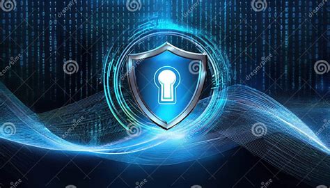 A Digital Shield With A Keyhole Set Against A Futuristic Blue Background Filled With Binary