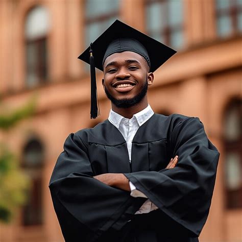 A Smiling Man Wearing A Graduation Cap And A Black Cap Premium Ai