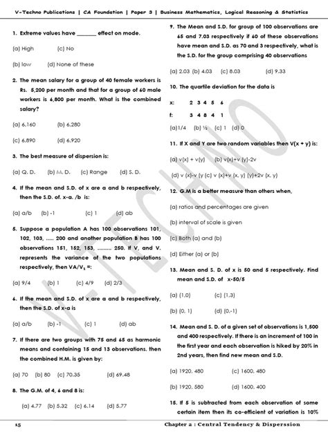 Central Tendency And Dispersion Full Qp Pdf Mean Standard Deviation
