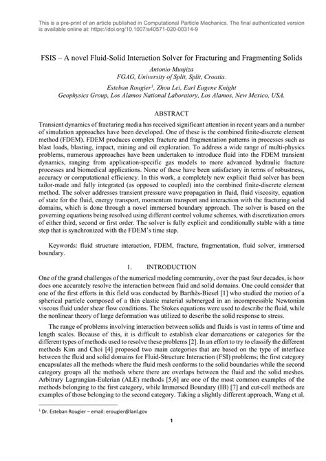 Pdf Fsis A Novel Fluidsolid Interaction Solver For Fracturing And