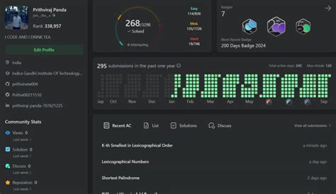 Prithviraj Panda On Linkedin Leetcode Problemsolving Growthmindset Codingjourney