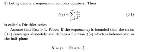 Solved Let Aj Denote A Sequence Of Complex Numbers Then Chegg
