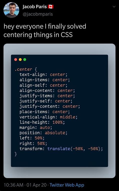 css center for dummies r programmerhumor