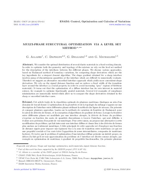 Pdf Multi Phase Structural Optimizationviaa Level Set Method Giorgis Tsoukaris