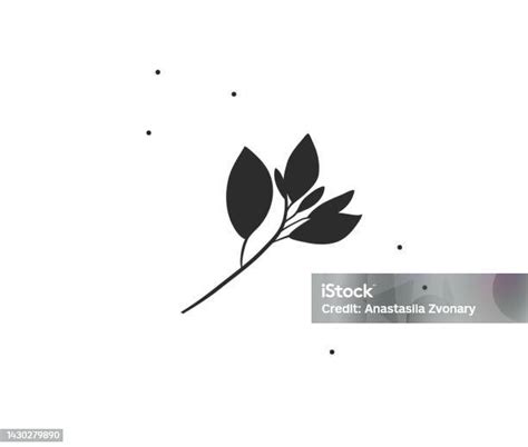 손으로 그린 벡터 추상 스톡 플랫 그래픽 일러스트와 최소한의 로고 요소 흰색 배경에 고립 된 브랜딩을위한 나뭇잎 분기 실루엣의 보헤미안 라인 아트 0명에 대한 스톡 벡터