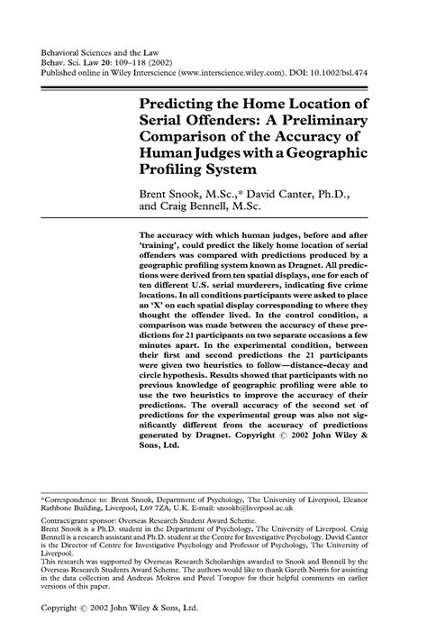 Research On Geographical Profiling Behavioral Sciences And The Law Behav Sci Law 20 109