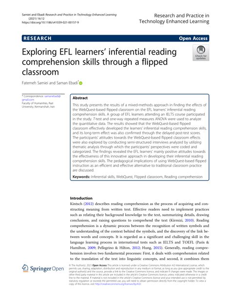 Pdf Exploring Efl Learners Inferential Reading Comprehension Skills
