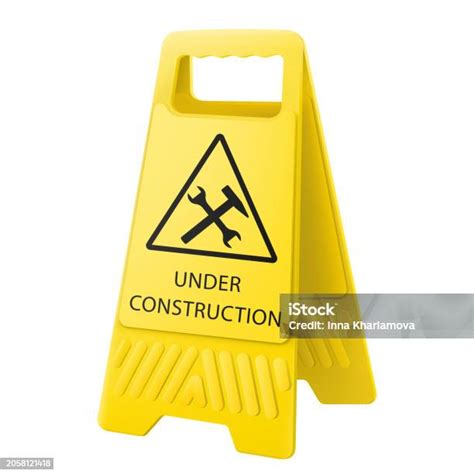 공사 중 표지판입니다 공사 중 경고 표시 노란색 삼각형 기호 십자형 망치와 렌치 아이콘이 내부에 있습니다 건설 현장에서는 조심하십시오 수리 작업 자동차 작업장 기계 거리에