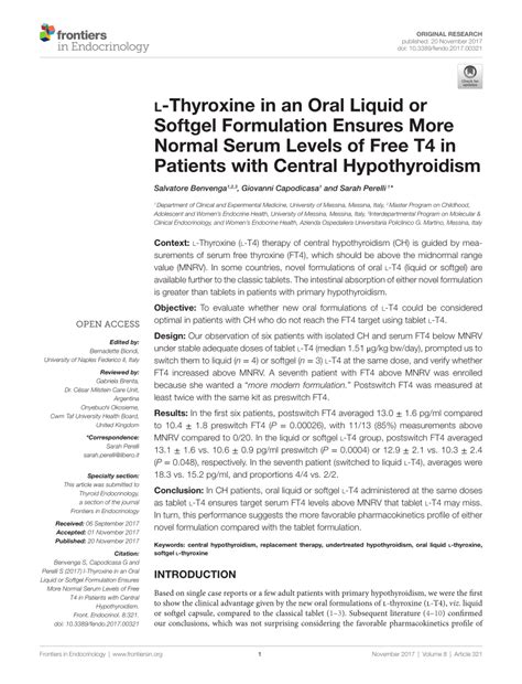 Pdf L Thyroxine In An Oral Liquid Or Softgel Formulation Ensures More