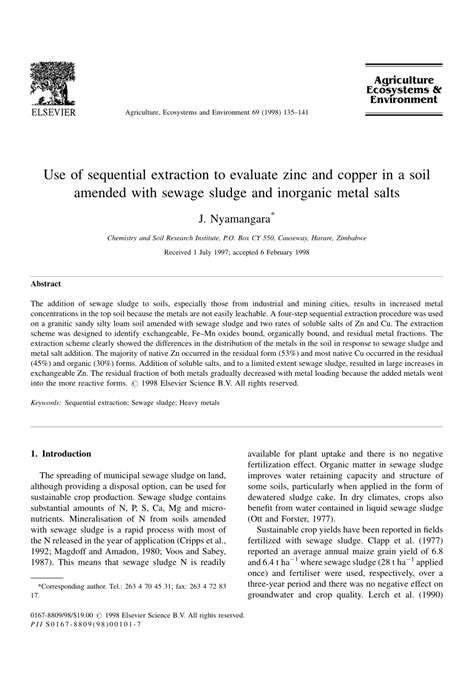Pdf Use Of Sequential Extraction To Evaluate Zinc And Copper In A