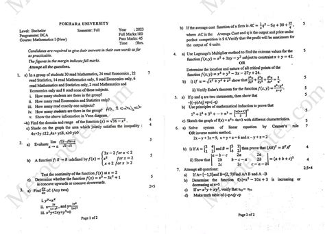 Pokhara University Bca Mathematics Question Paper 1st Semester 2024