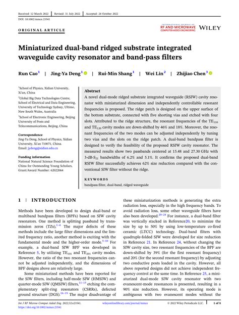 Miniaturized Dual‐band Ridged Substrate Integrated Waveguide Cavity