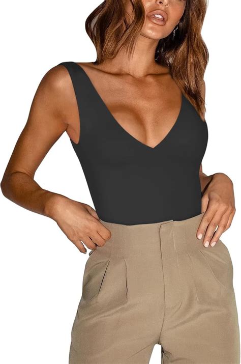 Reoria Womens Sexy Plunge Deep V Neck Sleeveless V Backless Going Out