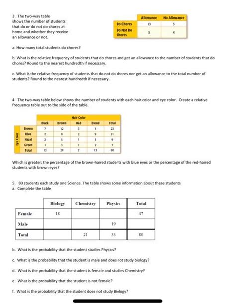 Two Way Frequency Table Worksheet Algebra 1 Cabinets Matttroy