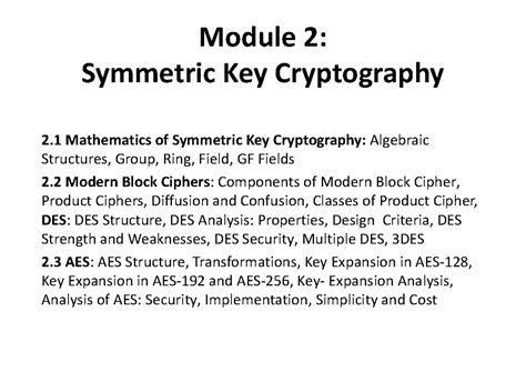Advanced Encryption Standard Aes Overview And Key Transformations Module 2 Symmetric Key