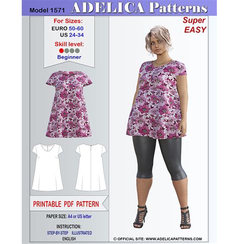 Plus Size Summer Tunic Sewing Pattern For Sizes 24 34 Us 50 60 Euro