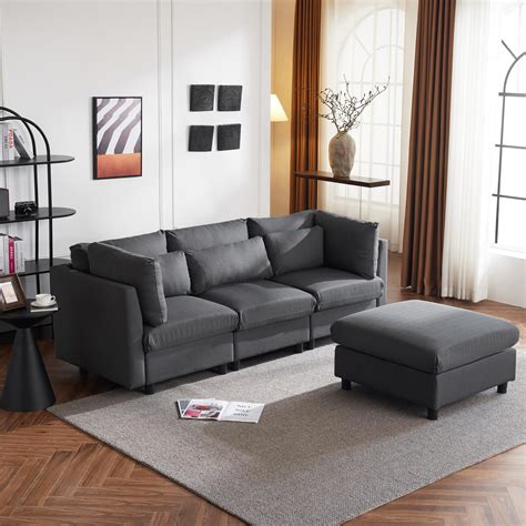 Canapé Dangle 3 Places Avec Repose Pieds Amovible Super Moelleux Et