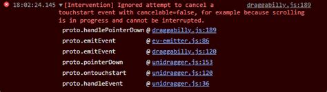 emitted error ignored attempt to cancel a touchstart event with