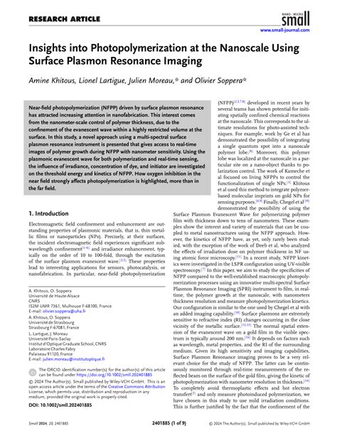 Pdf Insights Into Photopolymerization At The Nanoscale Using Surface Plasmon Resonance Imaging