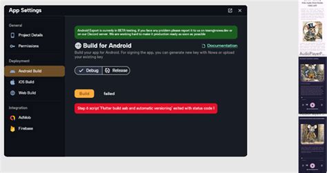 error when trying to create an audio app using android built bug