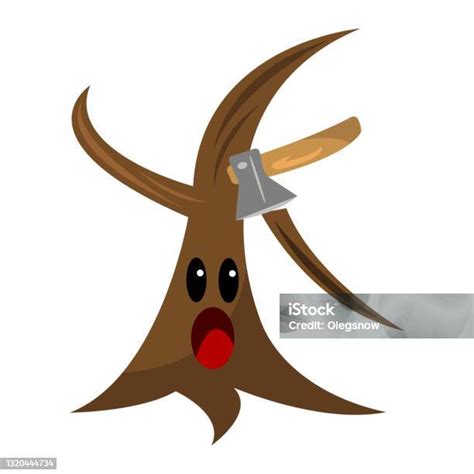 흰색 배경 불법 삼림 벌채 개념에 두려움에 비명을 지르는 갈라진 분기 만화 캐릭터와 나무 갈색에 대한 스톡 벡터 아트 및 기타 이미지 갈색 금속 나뭇가지 Istock
