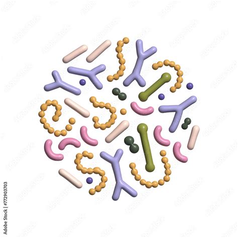 3d Render Probiotic Bacteria Set In Circle Composition Gut Microbiota