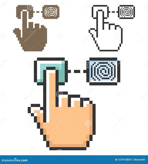 Pixel Icon Of Fingerprint Scanning In Three Variants Stock Vector Illustration Of Digital