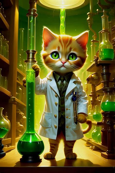 Scientist Cat Experimenting In A Lab Portrait Of A Cute Cat Working In