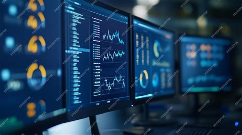 data analysis dashboard on multiple monitors showcasing charts graphs