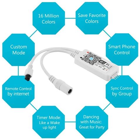 wifi wireless led smart controller rgb led strip lights dc 12v 24v
