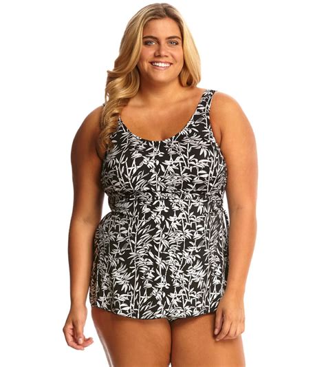 The Plus Size Mastectomy Crystal Bamboo Sarong One Piece Swimsuit At