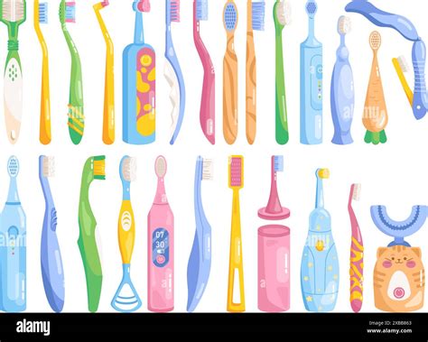 Toothbrushes Cleaning Tools Different Toothbrush Isolated Flat