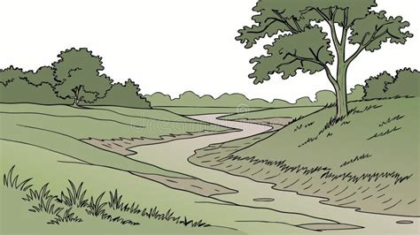 Grassy Hills And Winding Path Peaceful Countryside Scenery Vector