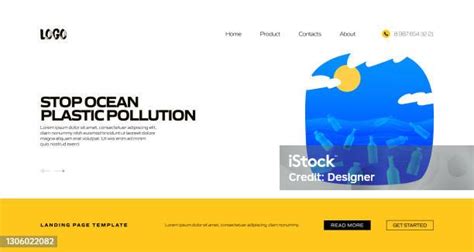 방문 페이지 템플릿 웹 사이트 배너 광고 및 마케팅 자료 온라인 광고 비즈니스 프리젠 테이션 등에 대한 해양 플라스틱 오염 개념