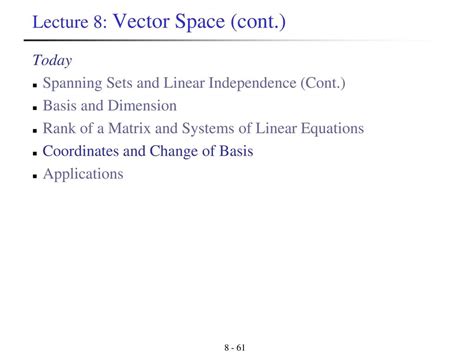 Lecture 8 Vector Space Last Time Vector Spaces And Applications Ppt