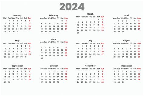 2024 달력 주 시작 월요일 기업 디자인 계획자 템플릿 프리미엄 벡터