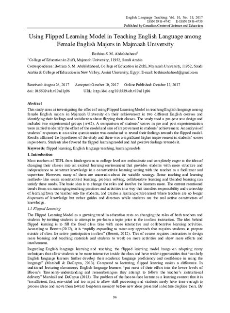Pdf Using Flipped Learning Model In Teaching English Language Among Female English Majors In