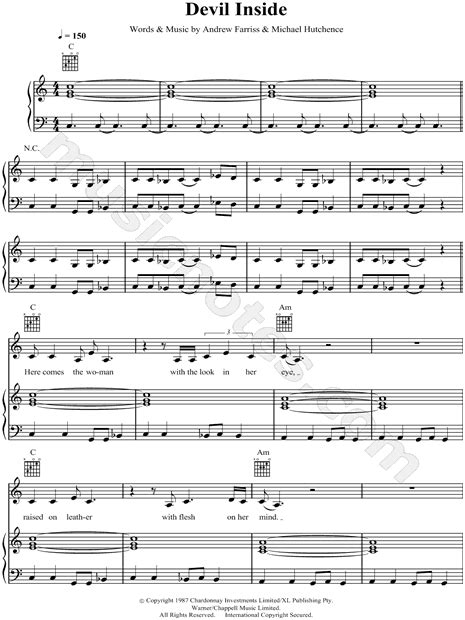 Inxs Devil Inside Sheet Music In C Major Download And Print Sku Mn0050324