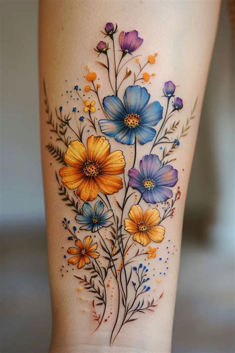 21 Feminine Floral Color Tattoos That Look Beautiful In 2024 Tattoos