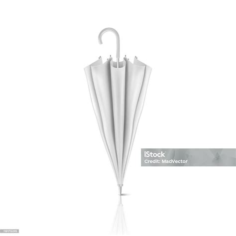 벡터 3d 현실적인 렌더링 흰색 빈 우산 아이콘 흰색 배경에 격리 모형 브랜딩 광고 등을 위한 닫힌 파라솔의 디자인 템플릿 정면