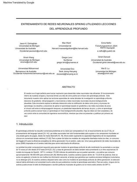traduccion del articulo training spiking neural networks using lessons