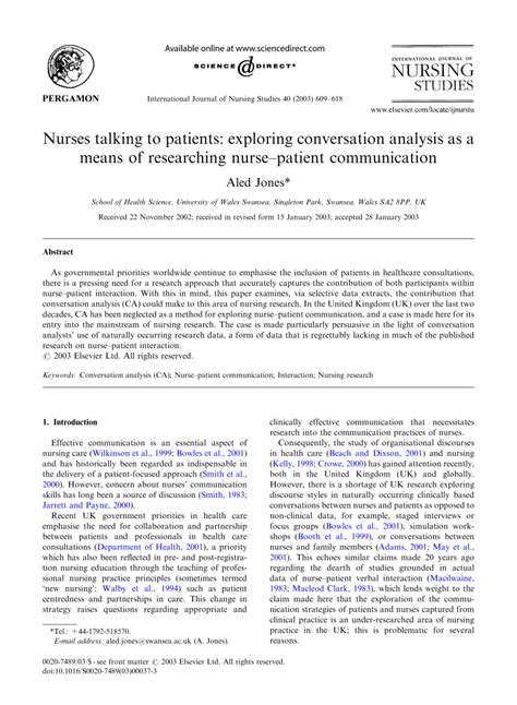 Pdf Nurses Talking To Patients Exploring Conversation Analysis As A