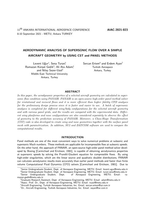 Pdf Aerodynamic Analysis Of Supersonic Flow Over A Simple Aircraft